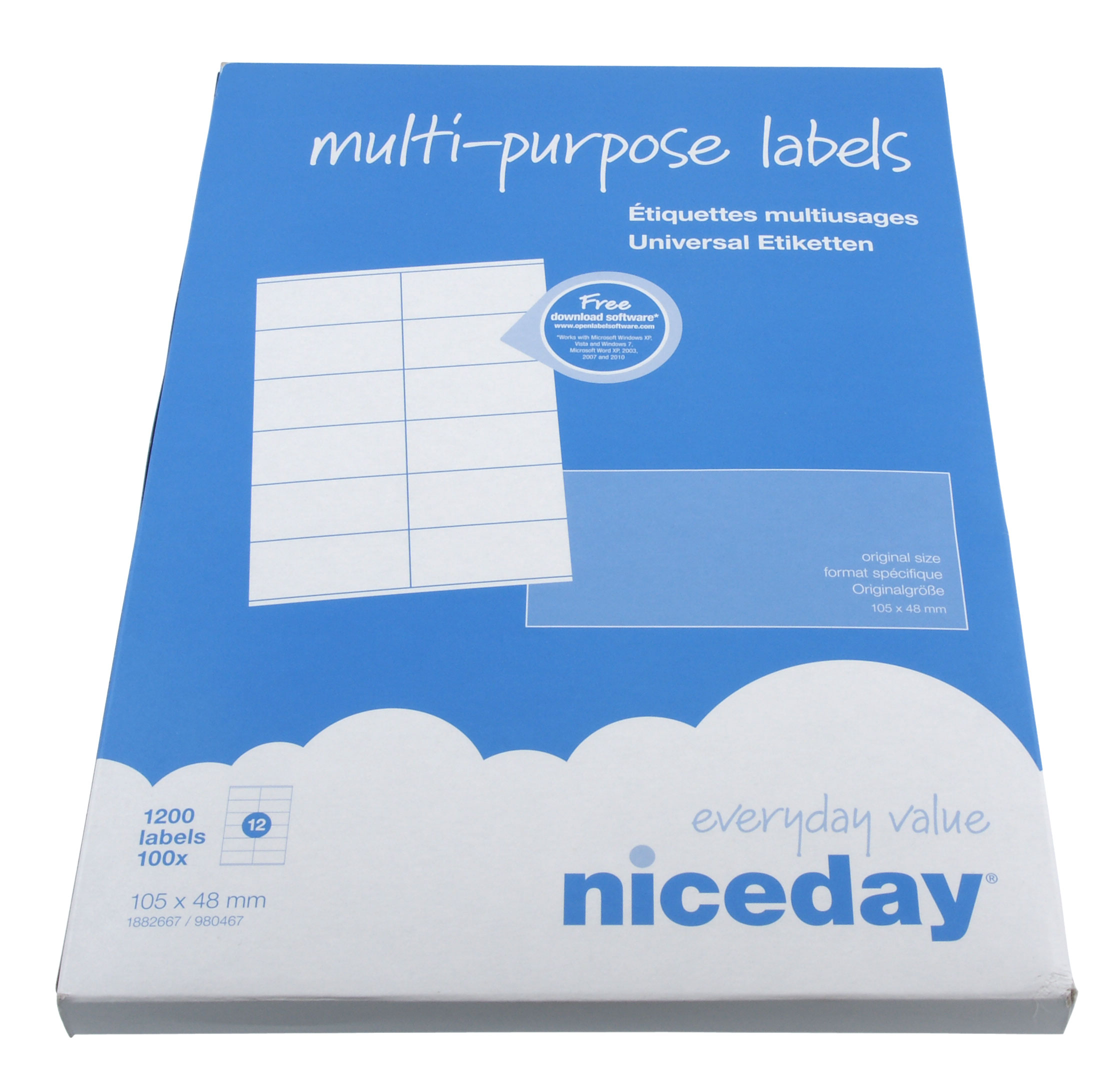 Etikett 105 x 48 mm 12st/ark 100 st A4-ark